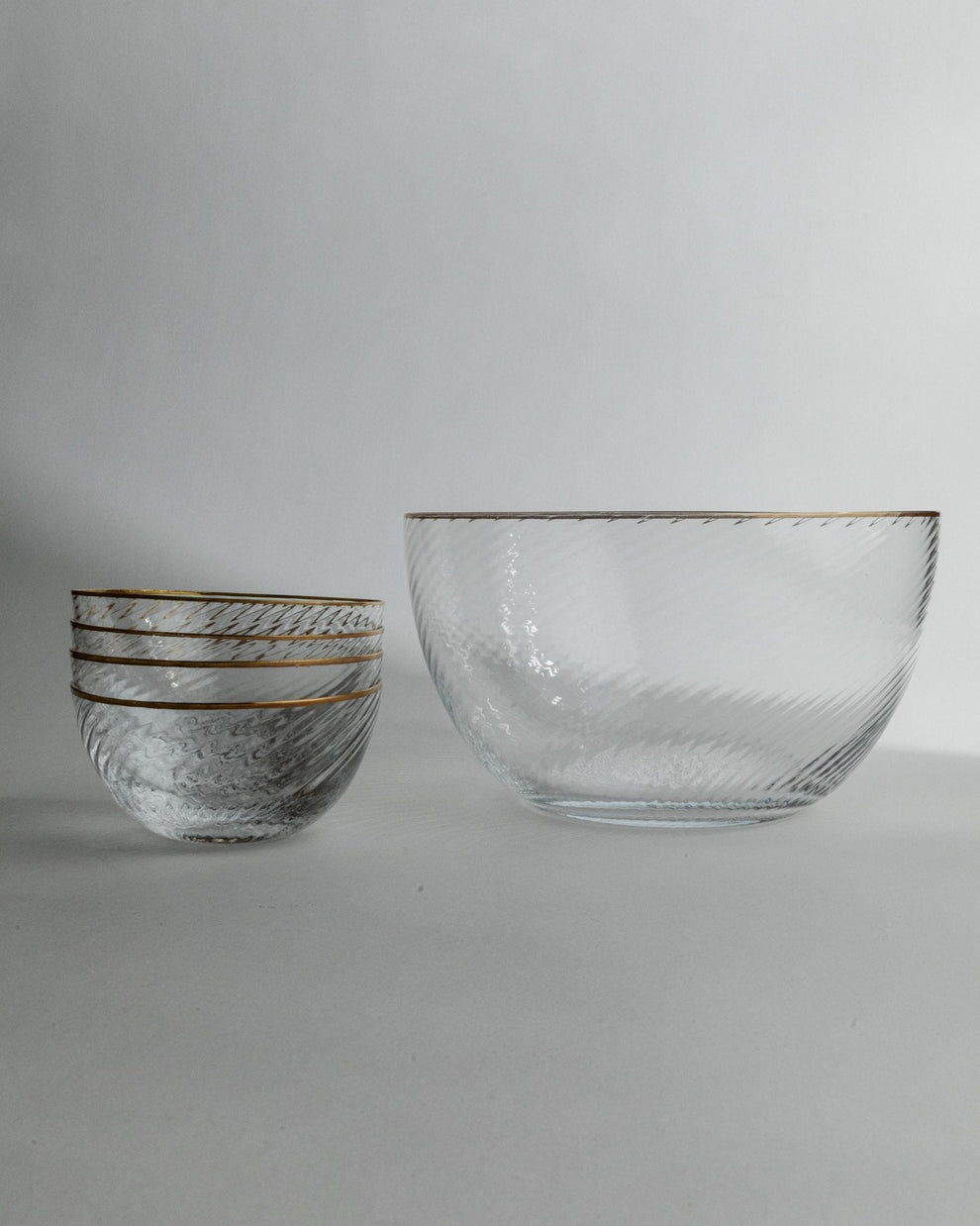 Vintage Glass Bowl Set 1970s | Textured Gold Rim – 2nd home