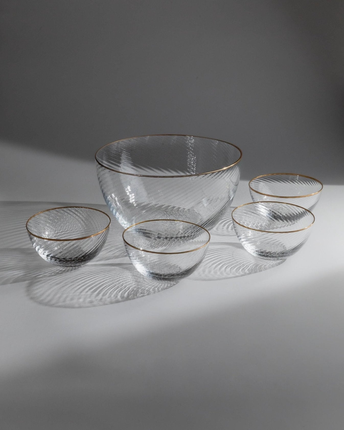 Vintage Glass Bowl Set 1970s | Textured Gold Rim – 2nd home